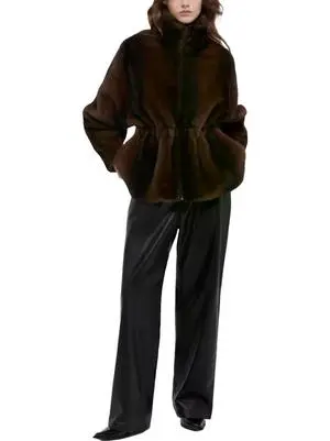 DUCIE Kai Jacket Oversized Fit, Funnel Neck - Brown