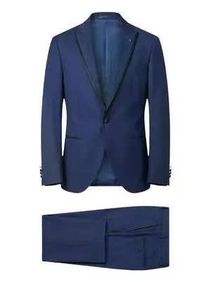 LUIGI BIANCHI MANTOVA Satin-trim Peaked-lapel Suit - Blue