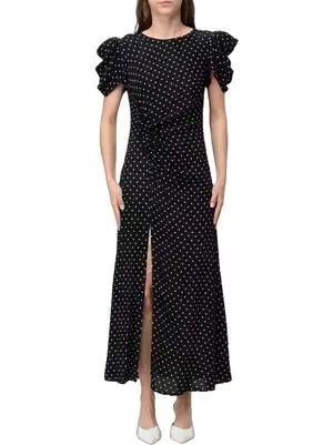 MAR DE MARGARITAS Polka-dot Puff Sleeve Maxi Dress - Black
