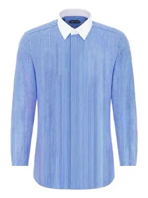 TOM FORD Striped Contrast-collar Shirt - Blue