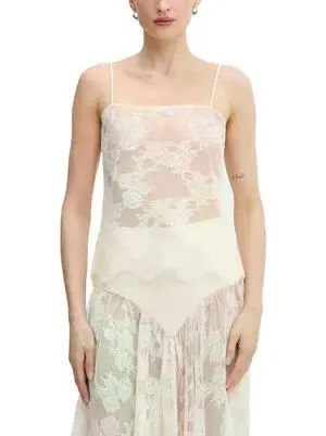 Bardot Sheer Lace Spaghetti-strap Blouse - Neutrals