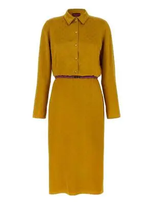 Gucci Gg Jacquard Belted Dress - Yellow
