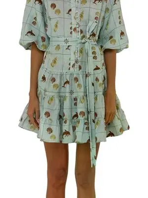 PALM. NOOSA Ruba Shell Print Mini Dress - Blue