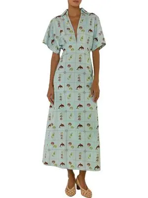 PALM. NOOSA Jasmine Seashell-print Midi Dress - Blue