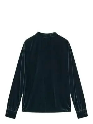Giorgio Armani Velvet Shirt With Stand-up Collar And Ribbon Detail - Grey