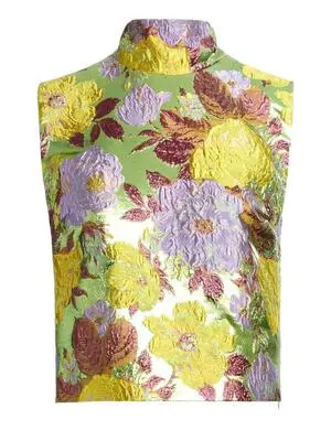 Elie Saab Floral-brocade High-neck Top - Green