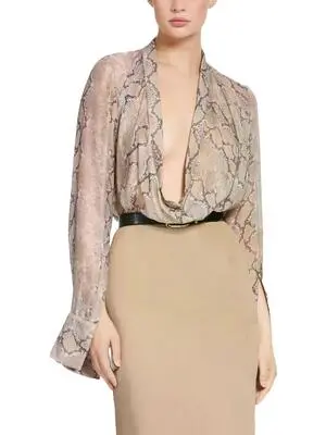 Elie Saab Python-print Draped Blouse - Neutrals