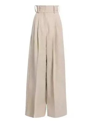Elie Saab Pleated Canvas Palazzo Pants - Neutrals