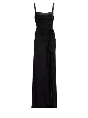Elie Saab Ruched Ruffled Maxi Dress - Black