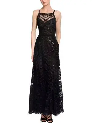 Elie Saab Sequin-embroidered Lace-overlay Maxi Dress - Black