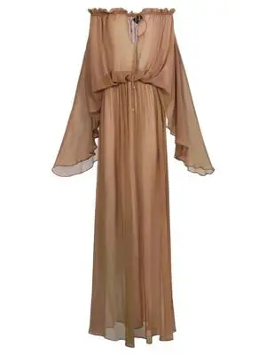 TALLER MARMO Off-the-shoulder Silk Maxi Dress - Brown