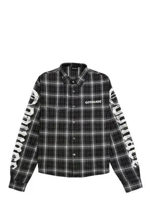 GODMADE Broken Script Checked Flannel Shirt - Black