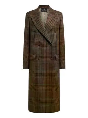 Etro Double-breasted Prince Of Wales Motif Wool Coat - Brown