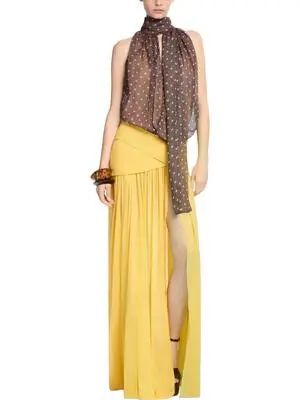 Elie Saab Wrap-effect Pleated Silk Maxi Skirt - Yellow