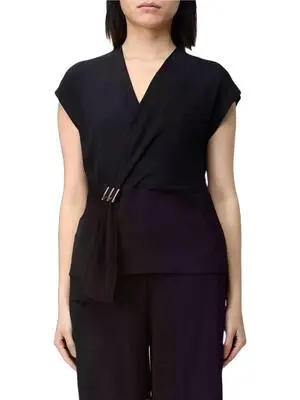 HANITA Draped V-neck Top - Black