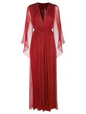 Alberta Ferretti Pleated Silk-chiffon Maxi Dress - Red