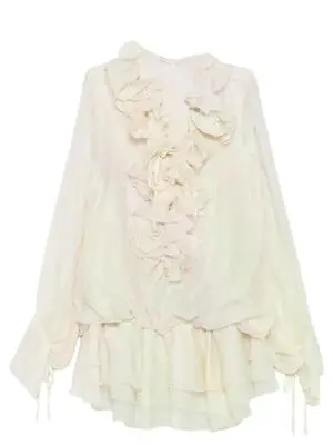 PAPER LACE Barbie Ruffled Mini Dress - Neutrals