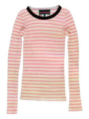 LA FETICHE Striped Ribbed-knit Long Sleeve T-shirt - Neutrals