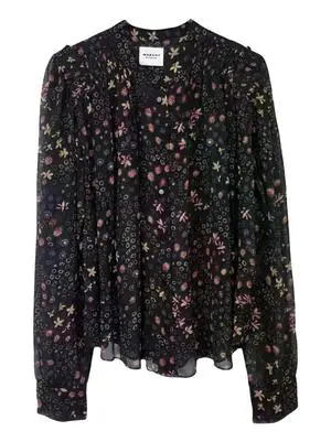MARANT ETOILE Floral-print Silk-blend Blouse - Black