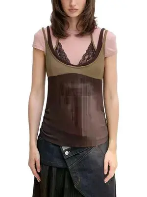 Andersson Bell Layered Lace-trim T-shirt - Pink