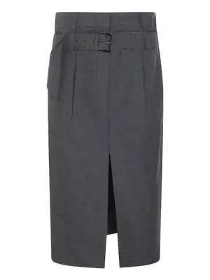 Brunello Cucinelli Belted Midi Skirt - Grey
