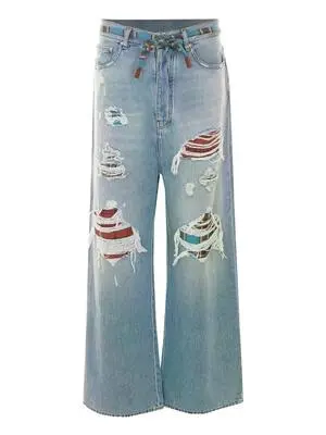 Amiri Flannel Repair Jeans - Blue