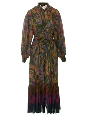 Etro Paisley-print Belted Maxi Dress - Green