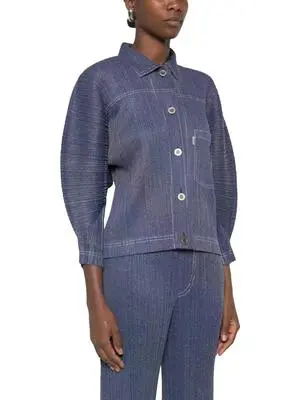 ISSEY MIYAKE Pleats Please Issey Miyake Denim-Effect Puff-Sleeve Jacket