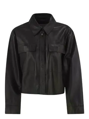 Max Mara Cropped Lamb Leather Jacket - Black