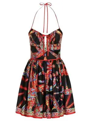 Dolce & Gabbana Carretto-print Silk Twill Halterneck Dress - Black