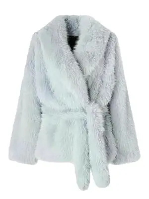Pinko Faux Fur Blouson Jacket With Belt - Blue