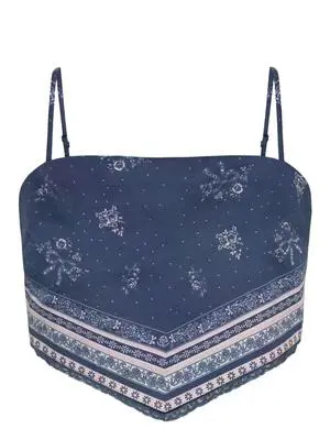 LoveShackFancy LoveShackFancy Mollie Floral Print Cropped Top Blue