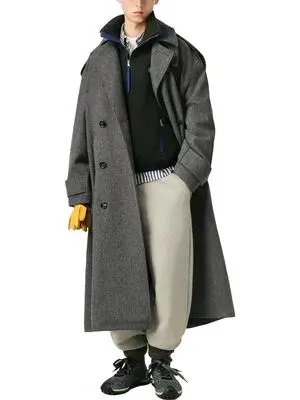 AMI Paris Wool Trench Coat - Grey