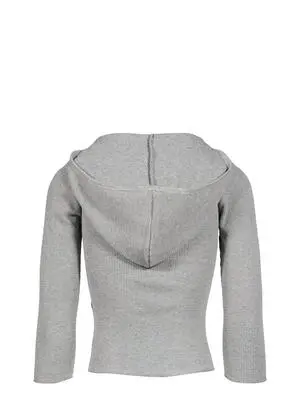 GLOWNY 3/4 Sleeve Waffle Knit Button Hoodie - Grey