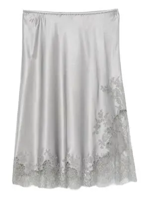 Carine Gilson Lace-trimmed Silk Midi Skirt - Grey