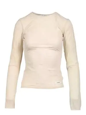 GLOWNY Crinkled Sheer Long-sleeve T-shirt - Neutrals