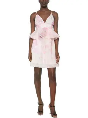 PAPER LACE Audrey Floral-print Peplum Mini Dress - Neutrals