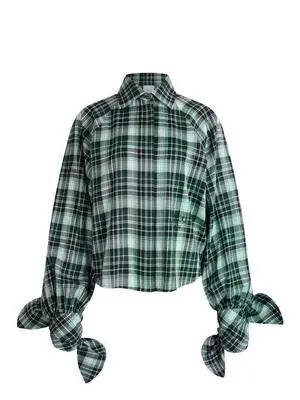 PATOU Bow-sleeve Check Shirt - Green