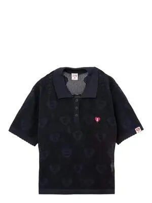 AAPE BY *A BATHING APE Apee™ A Bathing Ape® Heart-motif Open-knit Polo Shirt - Blue