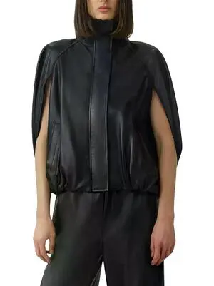 Simkhai Jada Leather Cape Jacket - Black