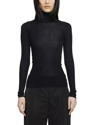 JIL SANDER Ribbed High-neck Long-sleeve Top - Blue