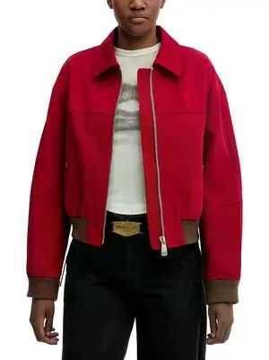 Miss Sixty Cropped Zip-up Jacket With Embroidered Bow And Ribbed Trim - Red