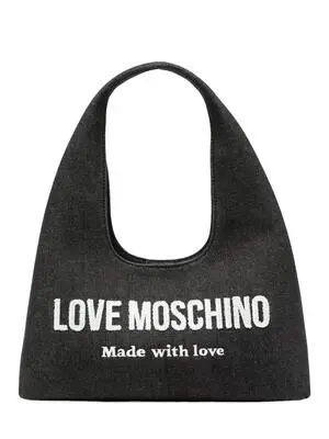 Moschino Logo Appliqué Denim Shoulder Bag - Black