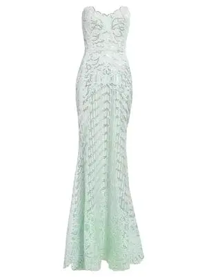 Elie Saab Sequin-embroidered Strapless Maxi Dress - Green