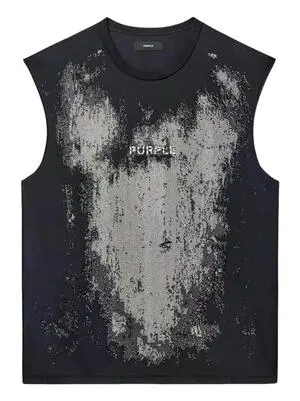 PURPLE BRAND Worn Crystals Hotfix-detail Textured Vest - Black