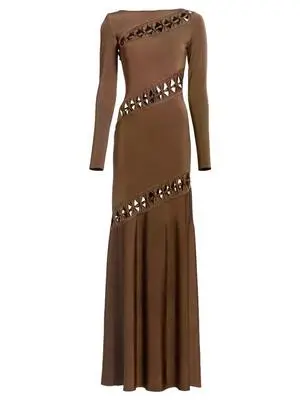 Elie Saab Cut-out Long-sleeve Dress - Brown