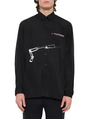 LANVIN Graphic-print Small-collar Shirt - Black