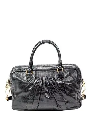 Miu Miu Pleated Boston Zip Tote Bag - Black