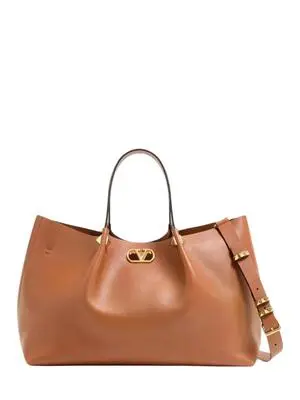 Valentino Garavani Large Soft Leather Shopping Bag - Neutrals
