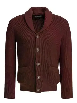 Brunello Cucinelli Shawl-collar Ribbed-knit Cardigan - Red